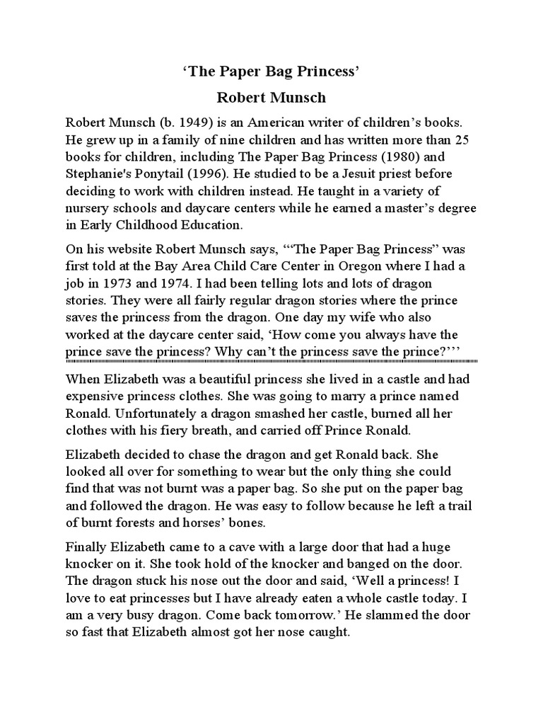 The Paper Bag Princess' Robert Munsch | PDF | Dragon