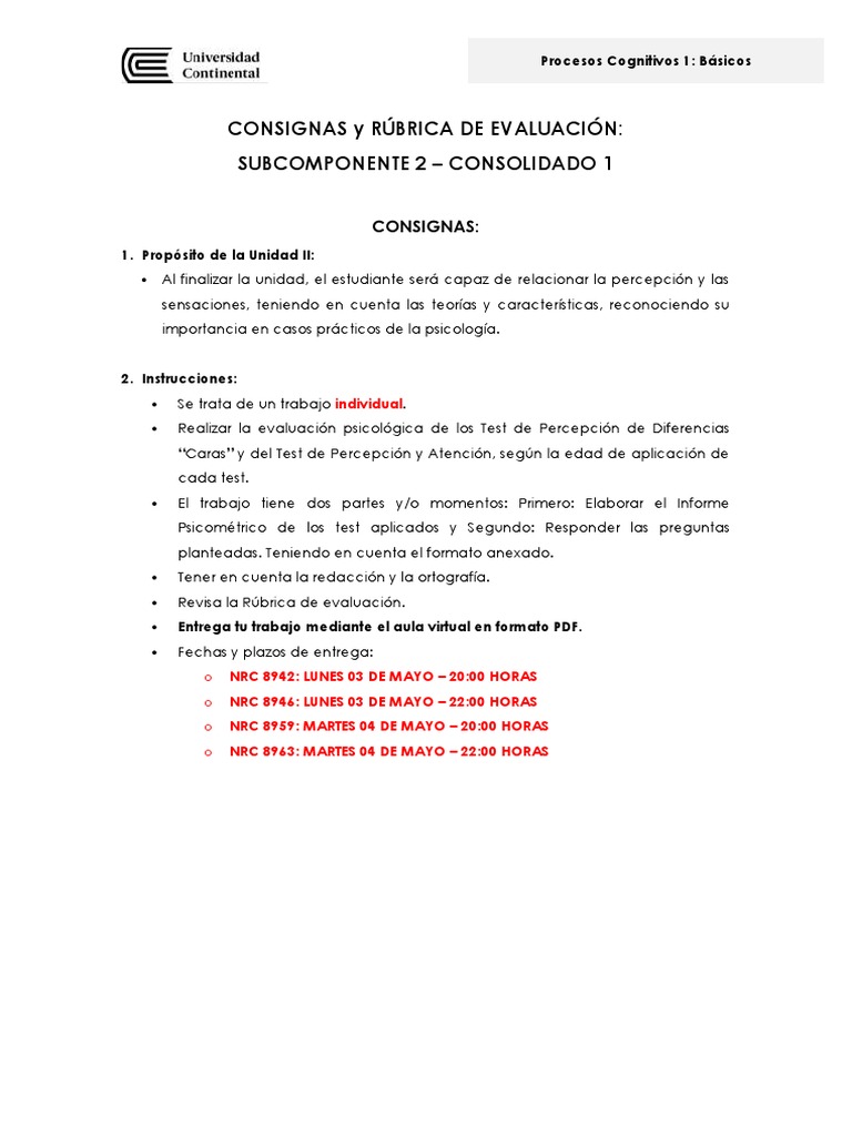 Consignas y Rubrica Sc2 - c1 | PDF | Atención | Percepción