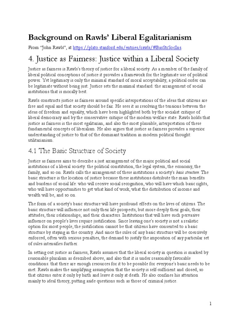 Background On Rawls' Liberal Egalitarianism | PDF