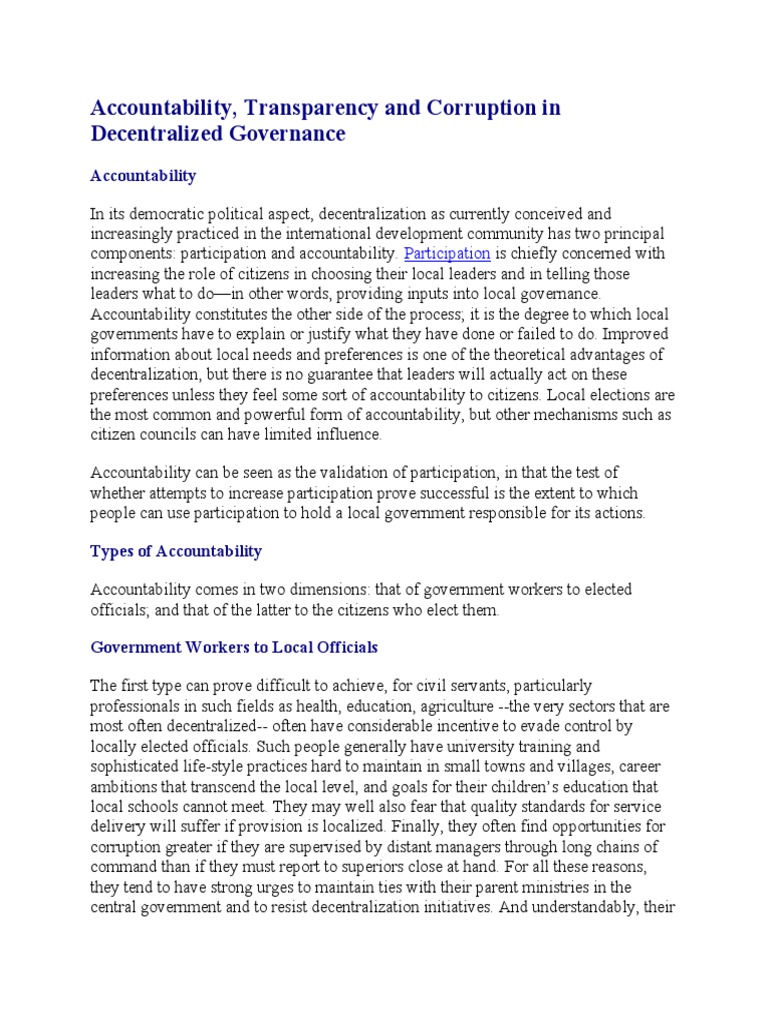 Accountability in Decentralized Governance | PDF | Accountability ...