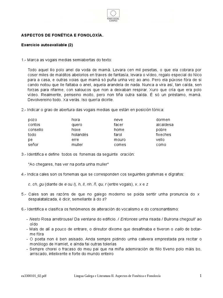Exercicios Fonética Con Solucións | PDF