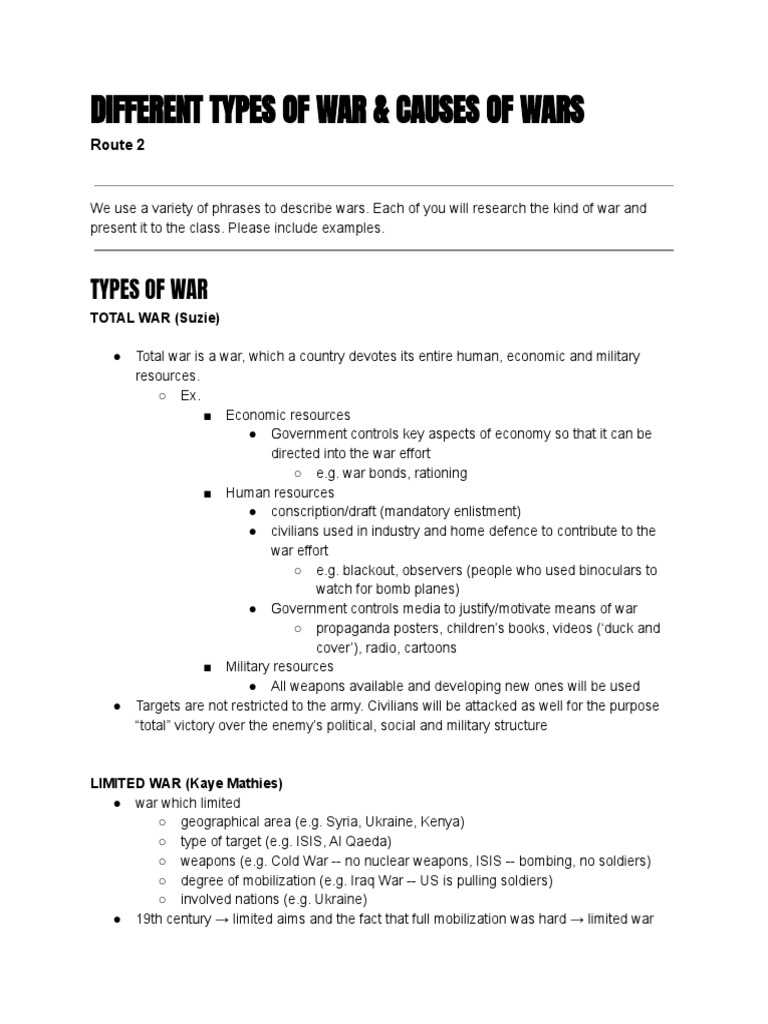 Different Types of War & Causes of Wars | PDF | Guerrilla Warfare ...