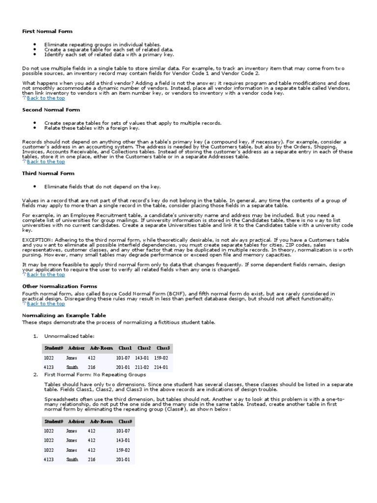 Normalization of a Student Database: A Step-by-Step Example ...