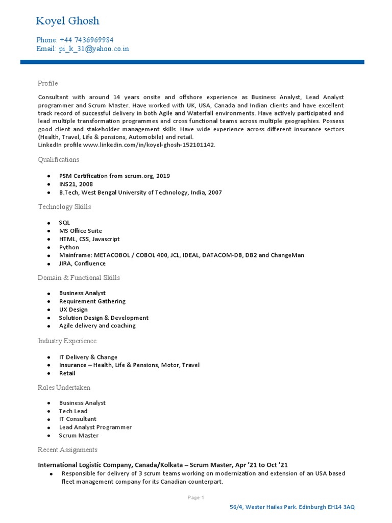 Koyel Ghosh Analyst | PDF | Scrum (Software Development) | Computing