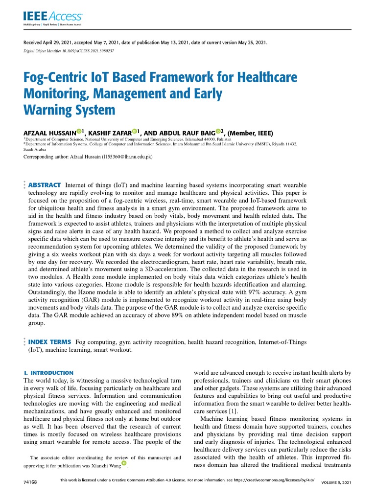 Fog Centric Iot Based Framework For Healthcare Monitoring Management And Early Warning System