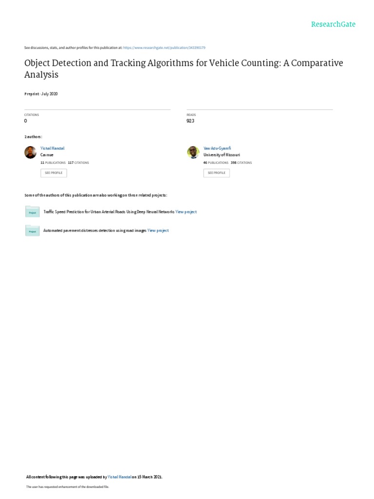 Object Detection and Tracking Algorithms For Vehicle Counting: A Comparative Analysis | PDF ...