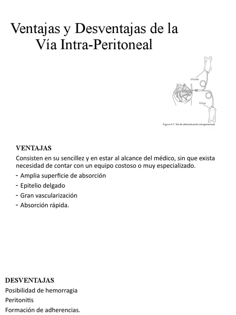 Ventajas y Desventajas de la Vía Intraperitoneal | PDF | Salud y bienestar | Ciencia y matemáticas