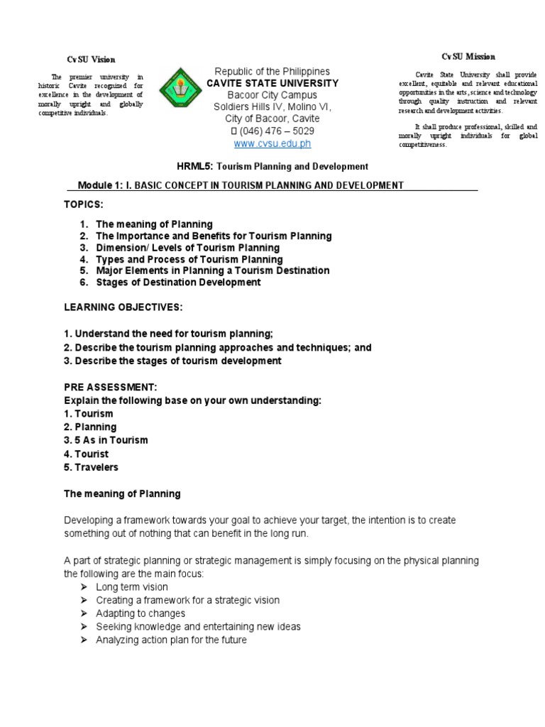 Chapter 1 Module 1 I. Basic Concept in Tourism Planning and Development ...