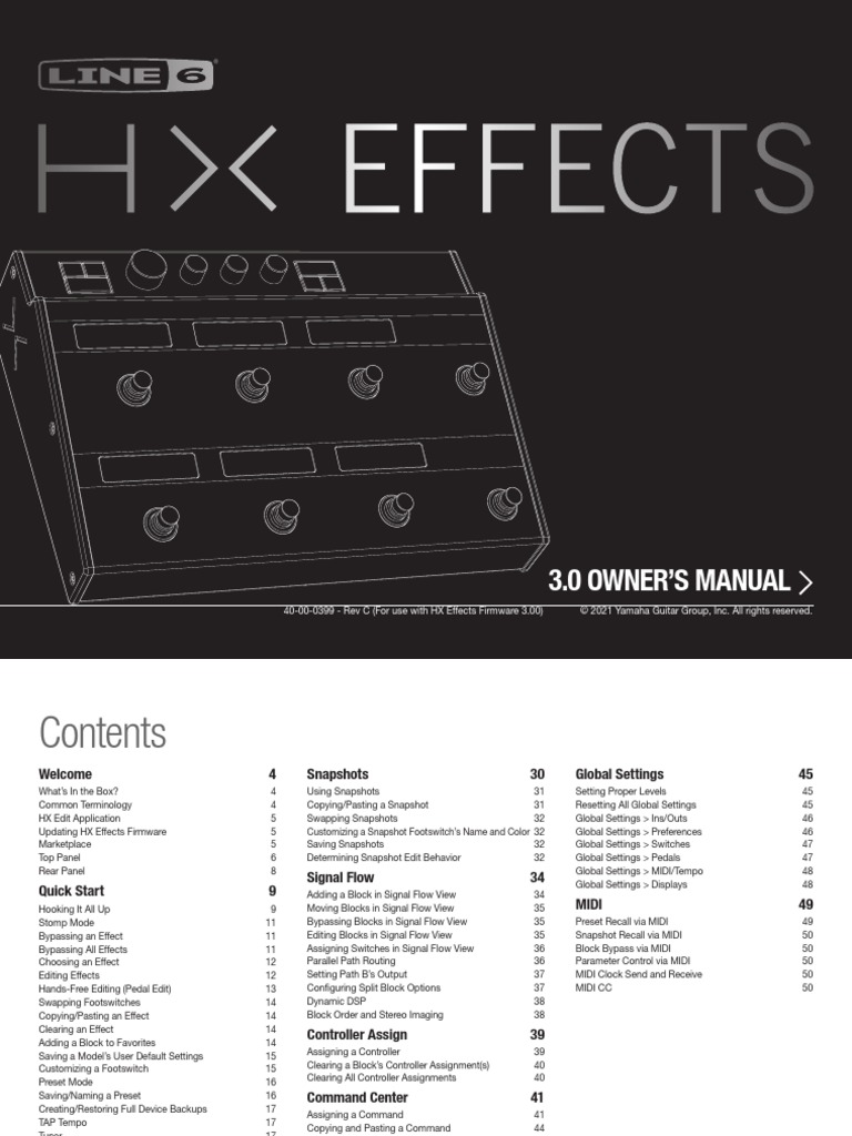 HX Effects 3.0 Owner's Manual - Rev C - English | PDF | Amplifier | Switch