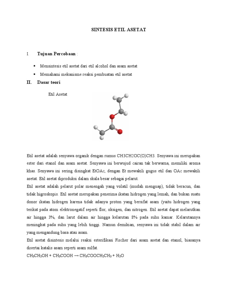 Sintesis Etil Asetat dari Etanol dan Asam Asetat | PDF