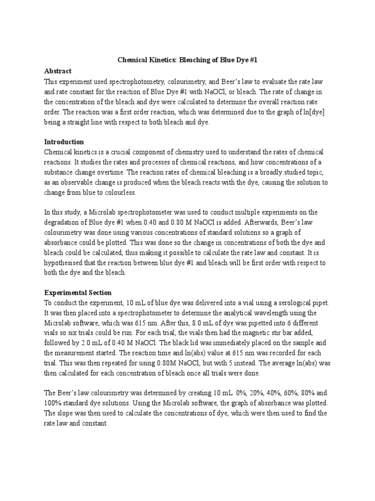 Chemical Kinetic Lab Report: Experiment 11 | PDF | Spectrophotometry ...