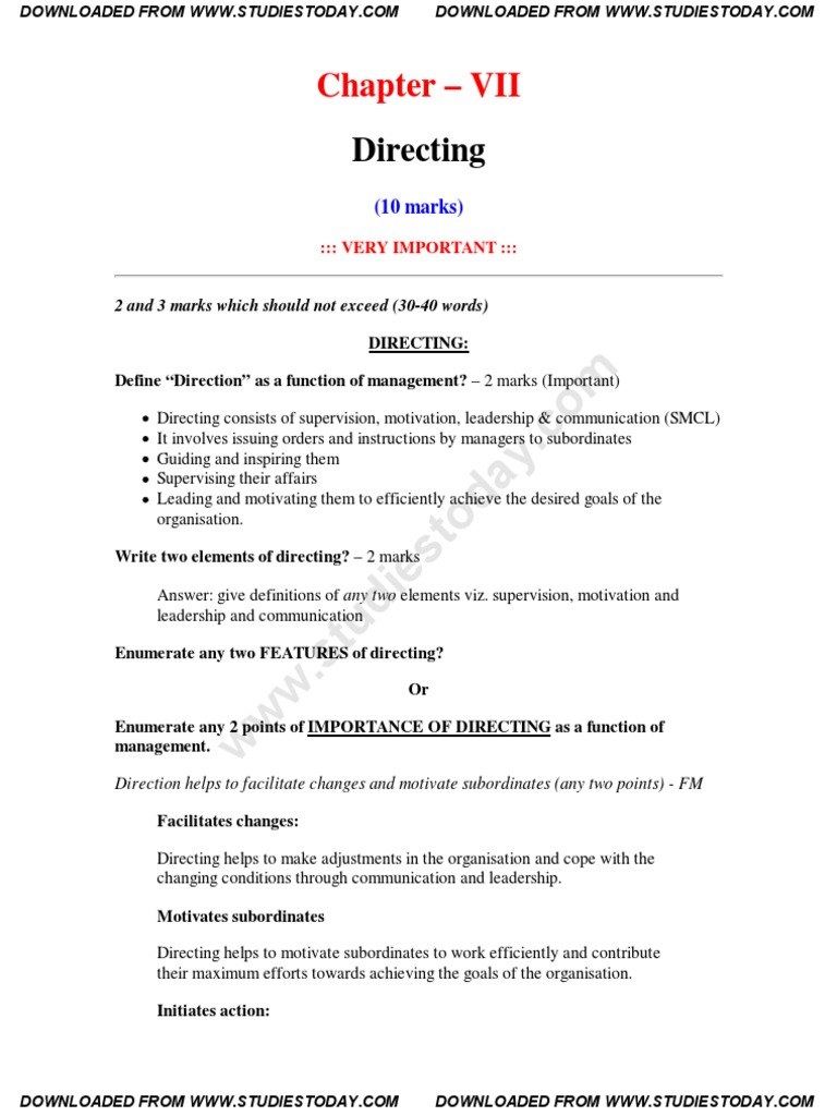 Class 12 Business Studies Directing | PDF | Motivation | Motivational