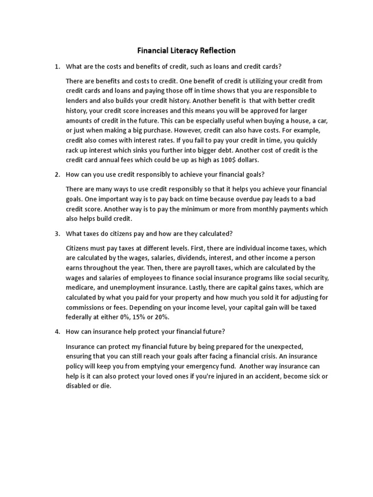 l14 - Financial Literacy Reflection Template El-Struggling Writer | PDF ...