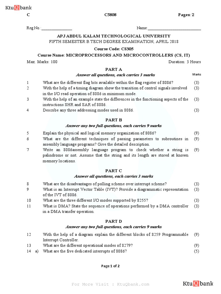 Answer All Questions, Each Carries 3 Marks: Reg No.: - Name | PDF ...