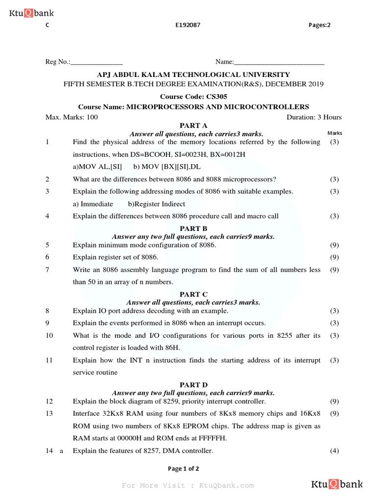 Apj Abdul Kalam Technological University: Answer All Questions, Each Carries3 Marks | PDF ...