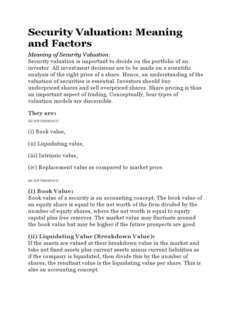 Security Valuation: Meaning and Factors | PDF | Valuation (Finance ...