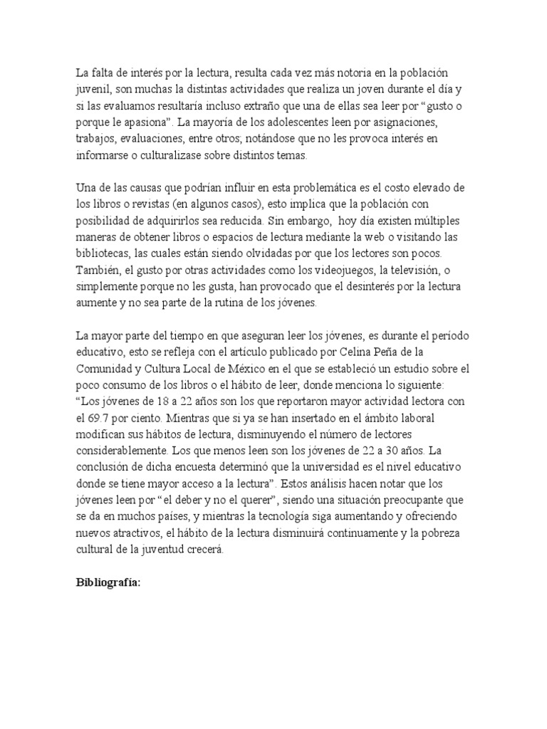 La Falta de Interés Por La Lectura | PDF