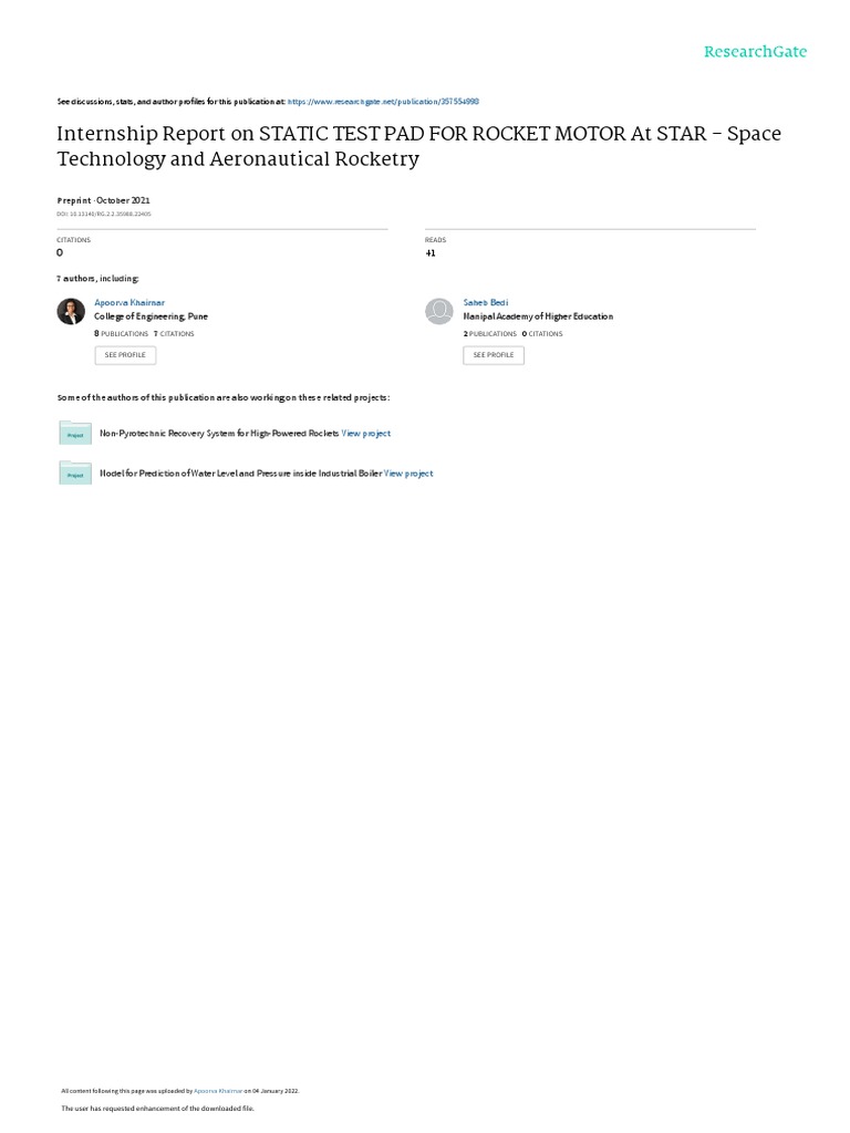Internship Report on the Development of a Static Test Pad for Rocket ...