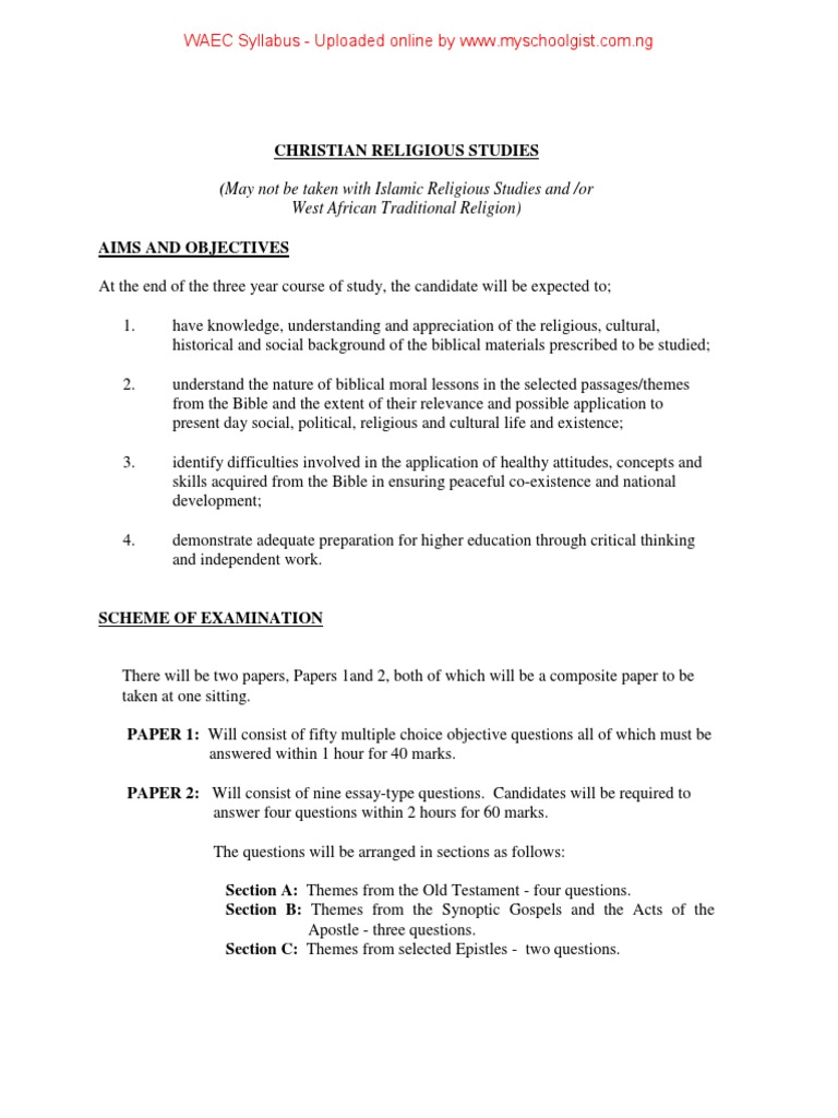 Christian Religious Studies Waec Syllabus | PDF | Gospel Of Mark ...