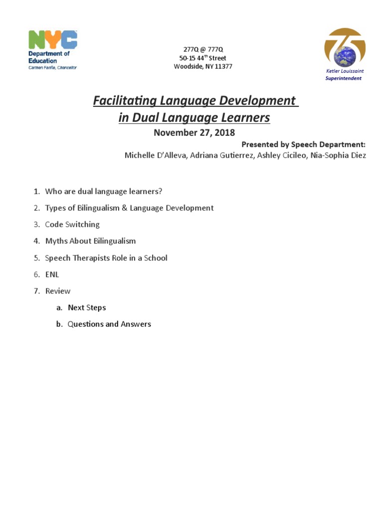 Agenda Dual Language Learners | PDF