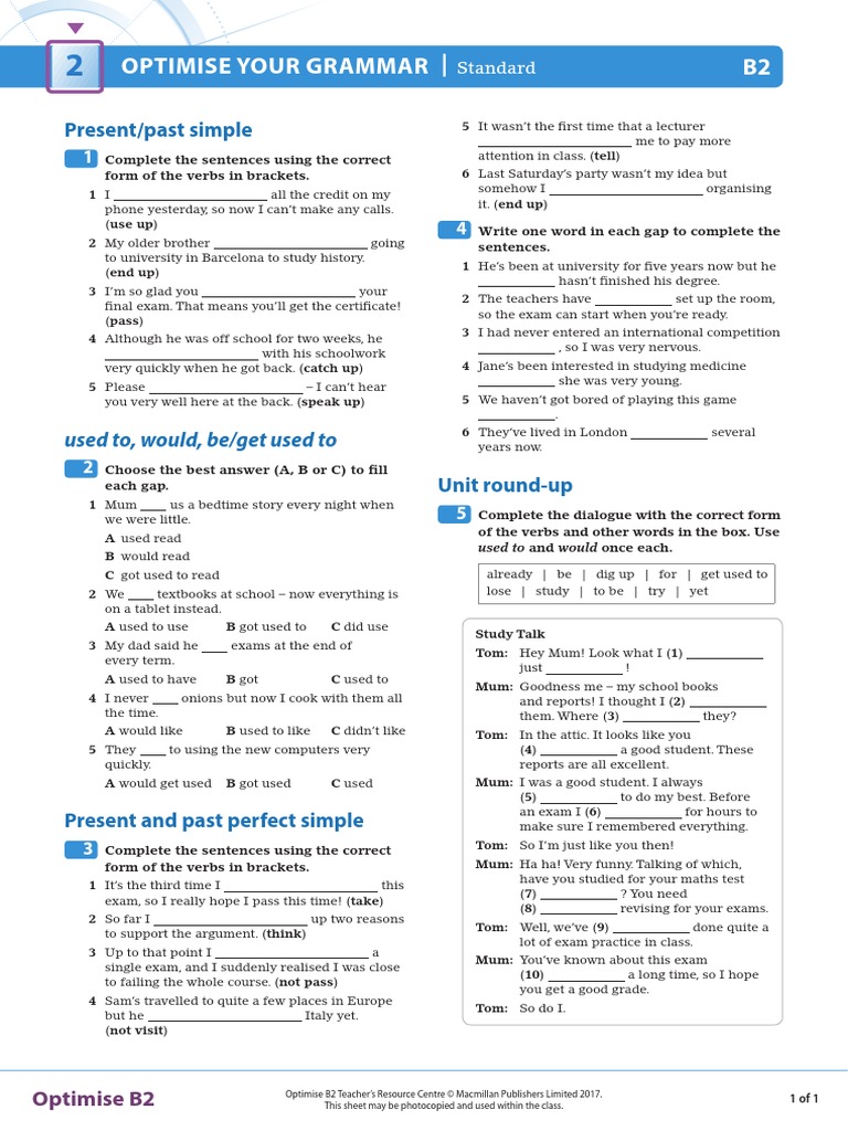 Optimise Your Grammar - B2: Present/past Simple | PDF