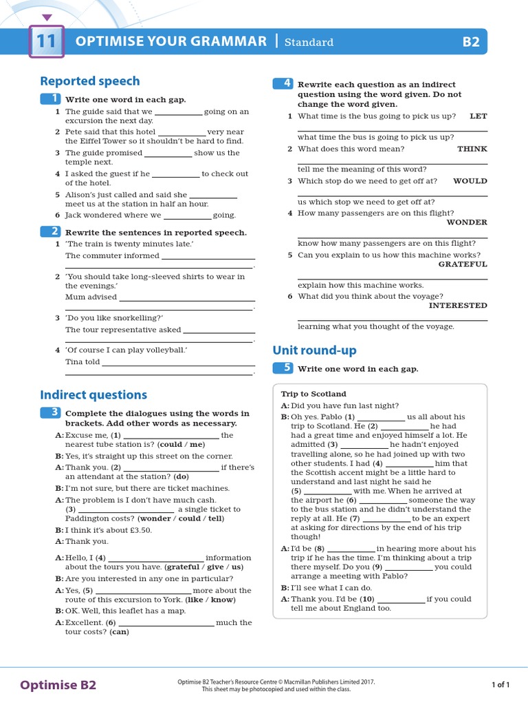 Optimise Your Grammar - B2: Reported Speech | PDF