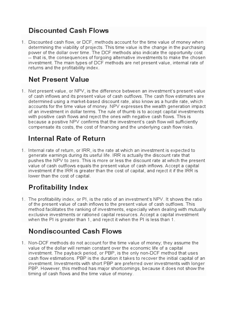 Discounted Cash Flows Pdf Net Present Value Capital Budgeting