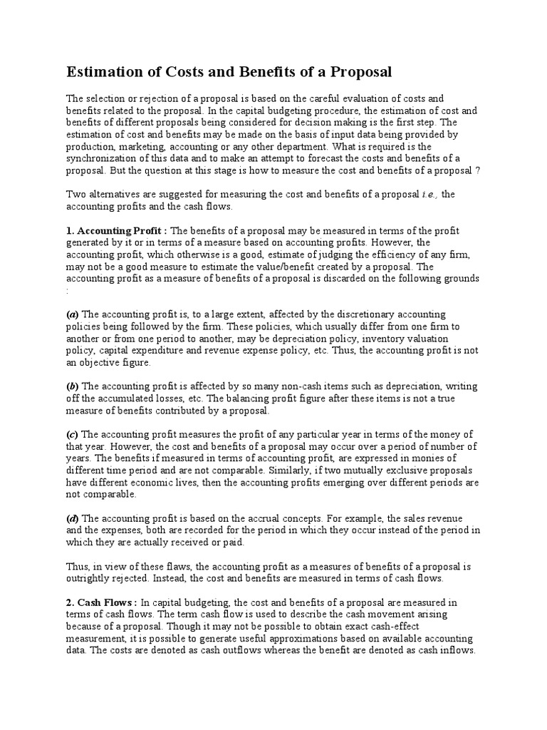 Estimation of Costs and Benefits of A Proposal | PDF | Depreciation ...