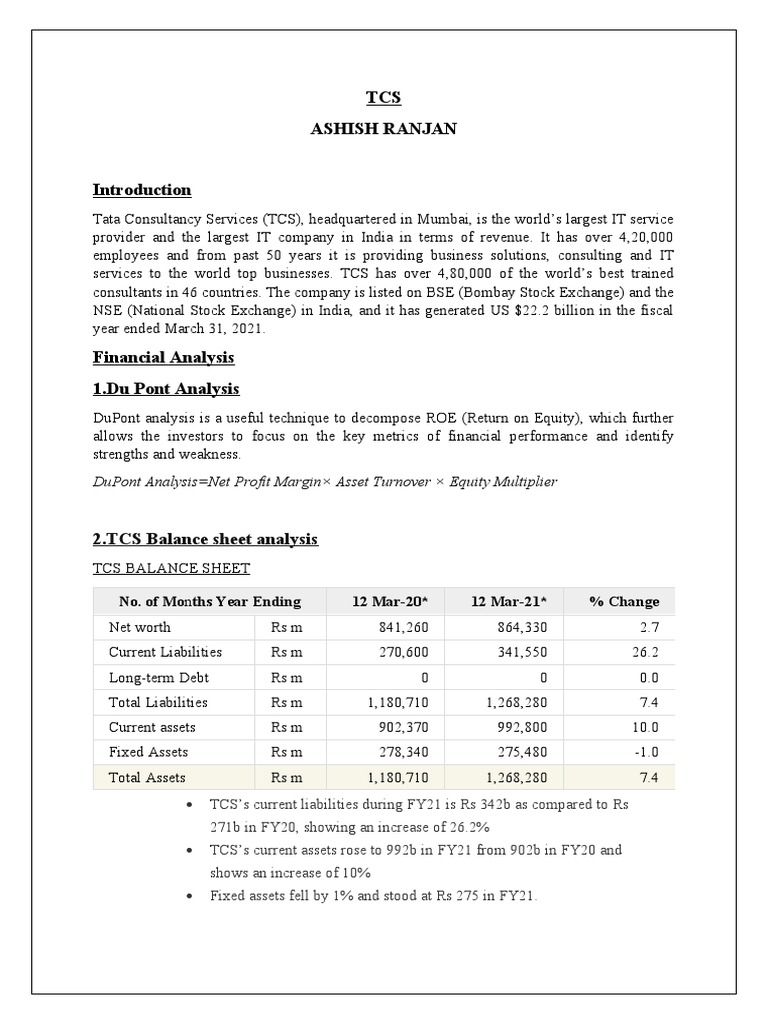 TCS Ashish Ranjan: 2.TCS Balance Sheet Analysis | PDF | Return On ...