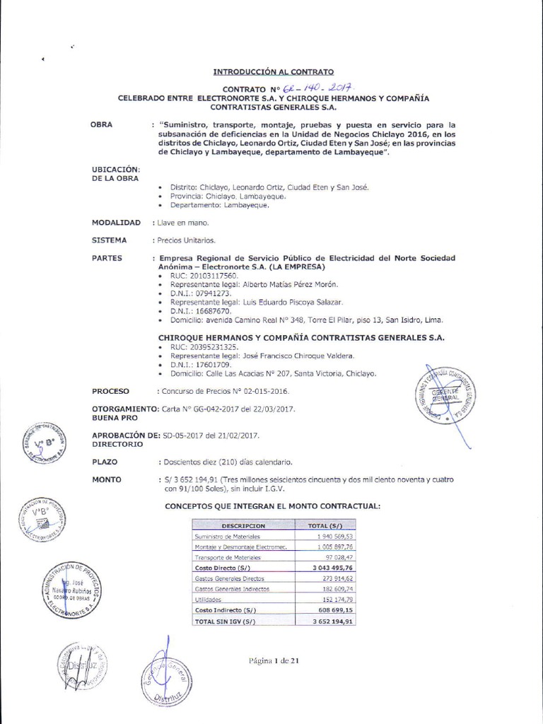 Contrato Gr-140-2017-Ensa - Chiroque Hermanos y Cia | PDF