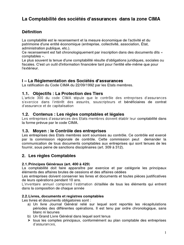 Comptabilité des Sociétés d'Assurances CIMA | PDF | Comptabilité ...