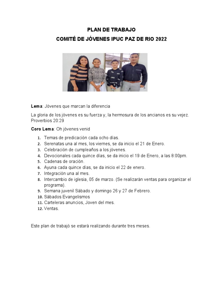 Plan de Trabajó Jóvenes IPUC 2022 | PDF