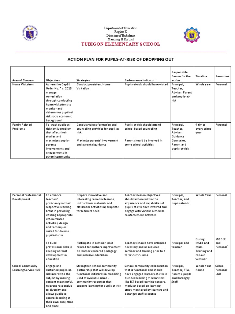 Action Plan For Pupils at Risk Final | PDF | Teachers | Learning