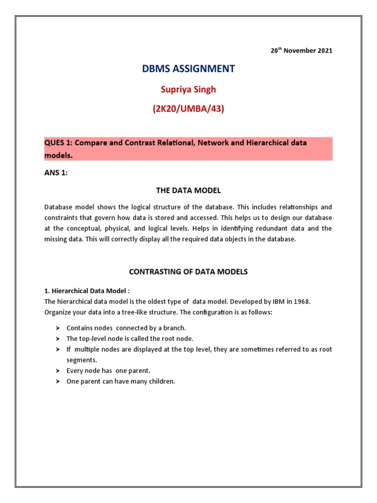 Relational vs. Network vs. Hierarchical Data Models | PDF | Databases ...
