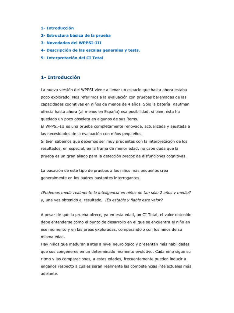 Wppsi | PDF | Cociente de inteligencia | Inteligencia