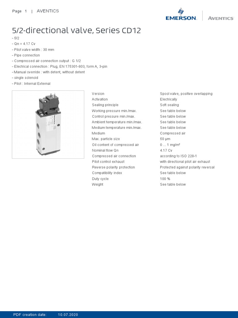 Aventics 52-Directional Valve Series CD12 Single Solenoid | PDF ...