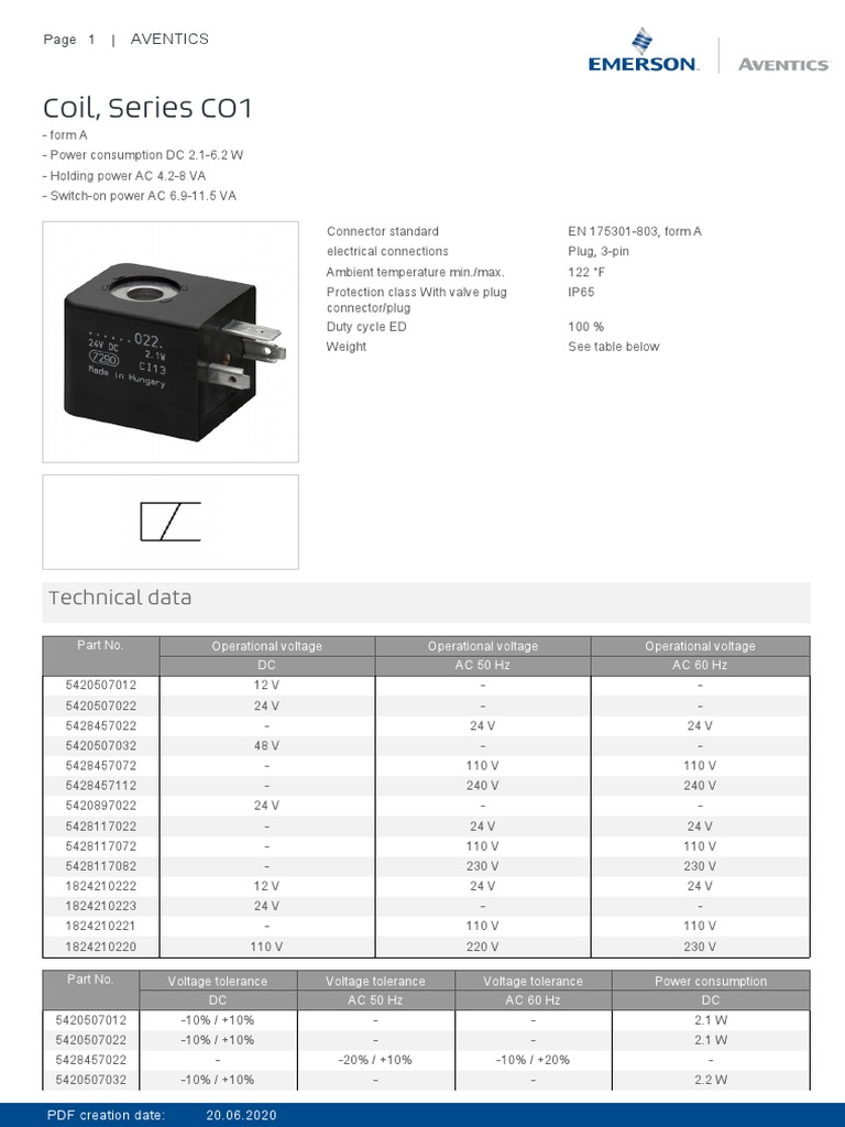 AVENTICS CO1 Coil Technical Specifications | PDF | Alternating Current ...