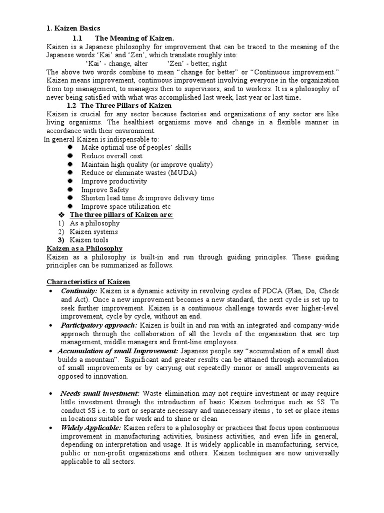 Kaizen Basics 1 1 The Meaning Of Kaizen Pdf Safety Business