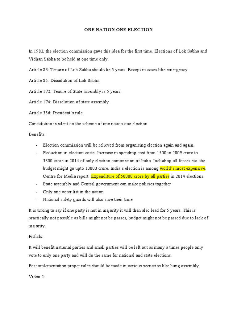 One Nation One Election | PDF