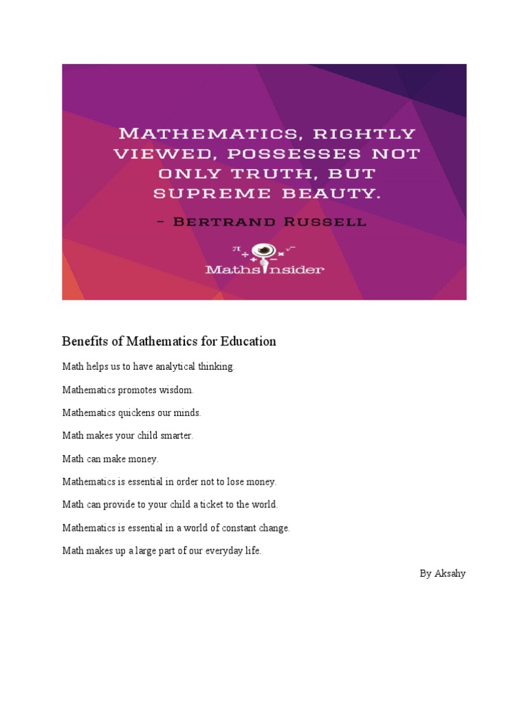 Benefits of Mathematics For Education | PDF | Career & Growth