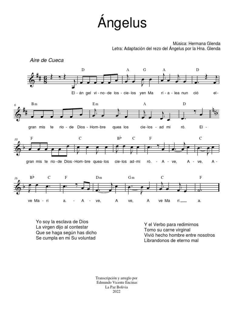 Angelus Hna. Glenda PARTITURA | PDF | Oración