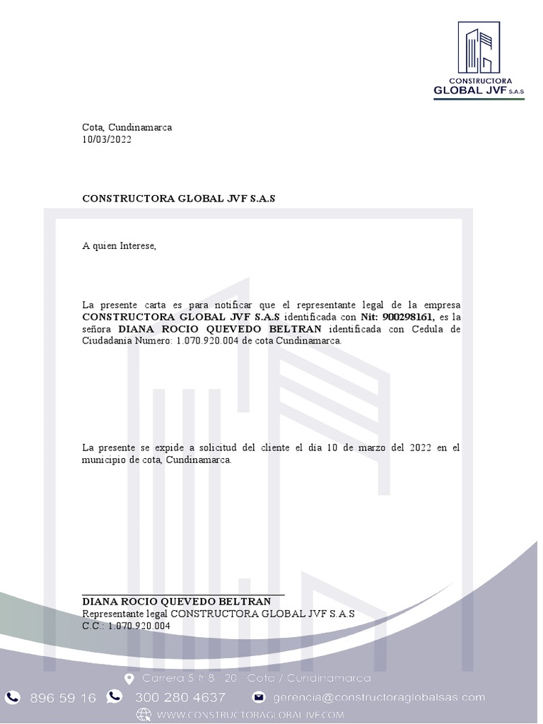 Modelo De Nota Para Representante Legal O Apoderado