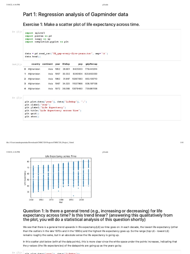 Regression Analysis of Gapminder Data | PDF | Regression Analysis ...