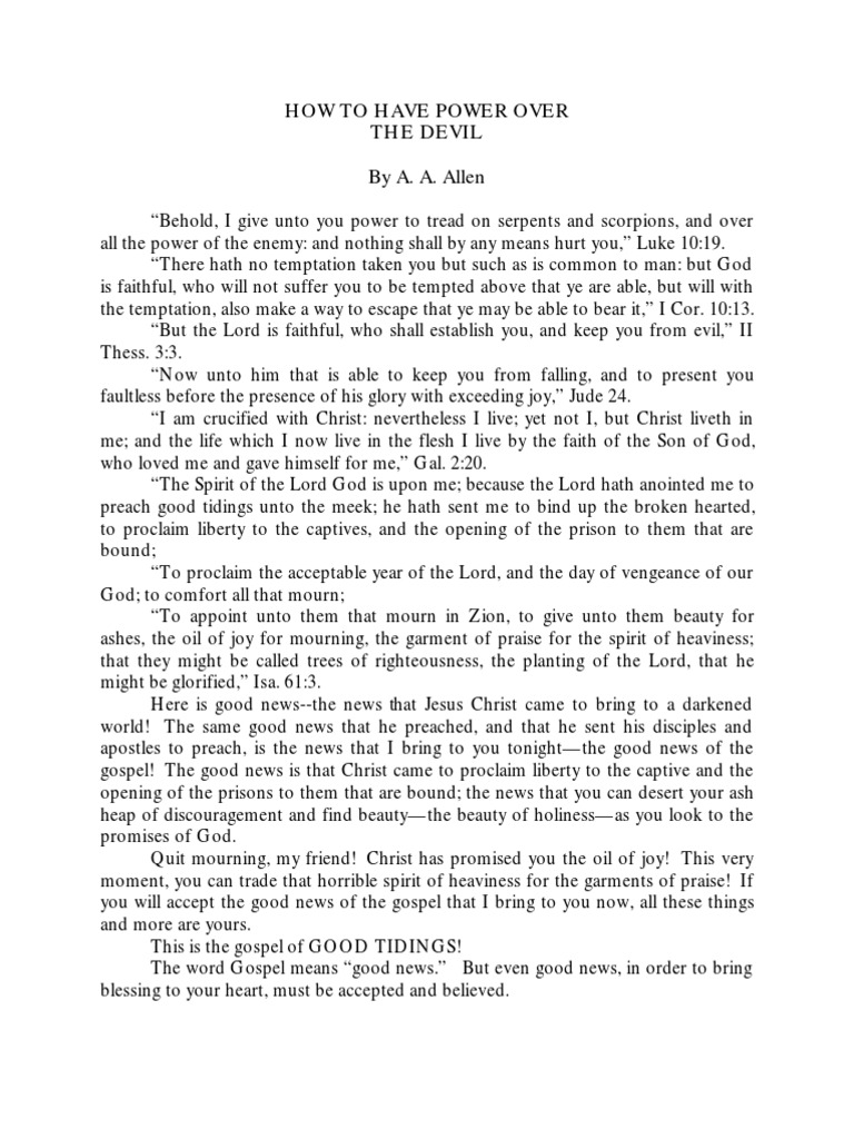 AA Allen How To Have Power Over The Devil | PDF | The Gospel | Satan