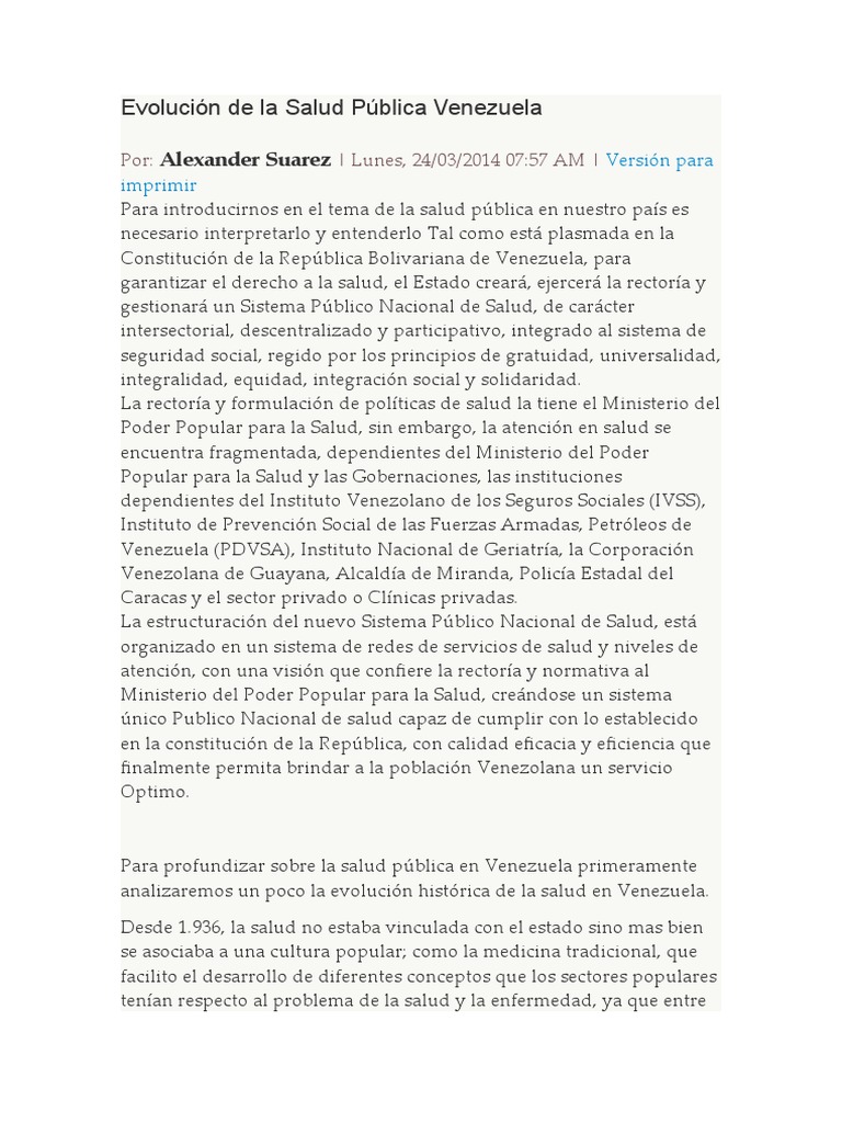 Evolución de La Salud Pública Venezuela | PDF | Unicef | Naciones Unidas
