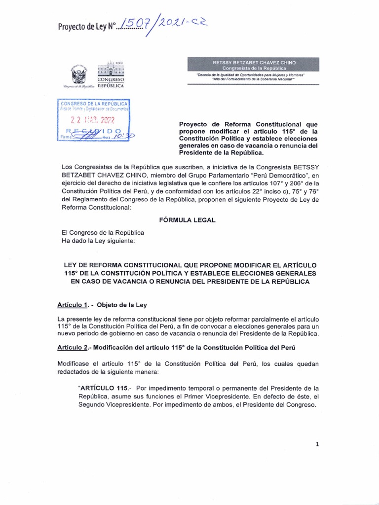 Proyecto de Ley O/: Rlso República | PDF | Separación de poderes ...