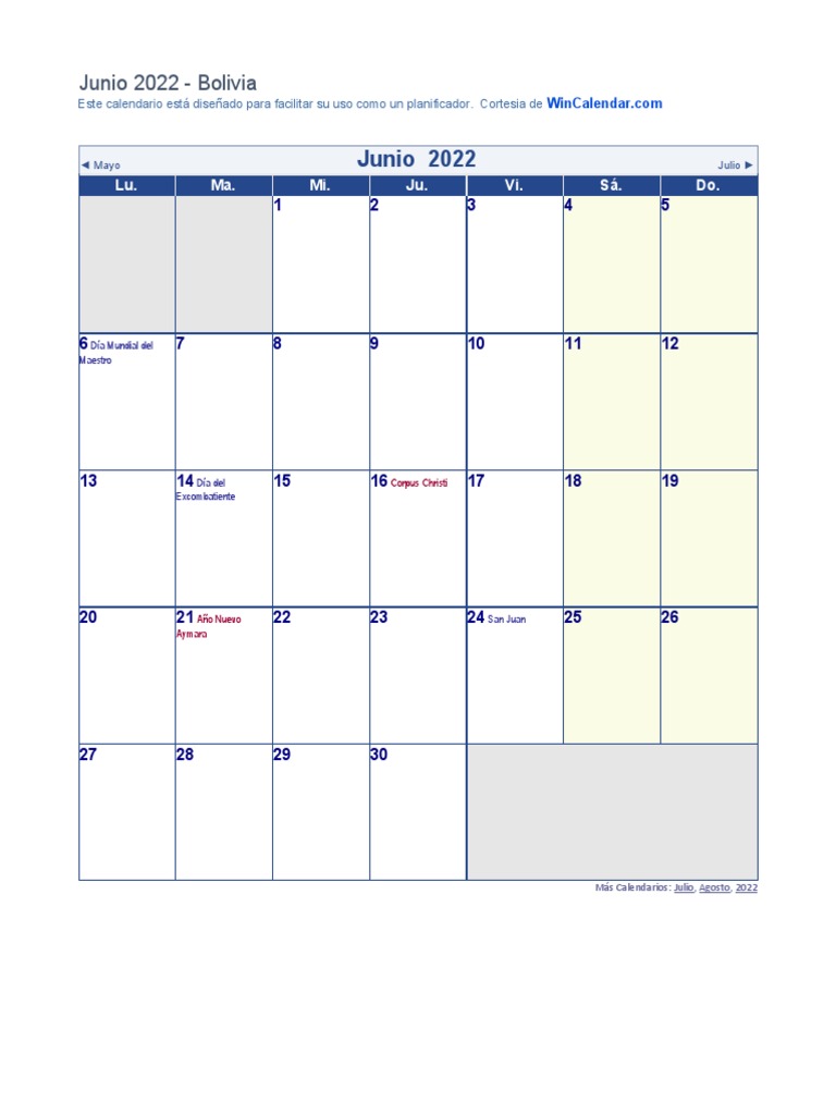 Calendario Junio 2022 | PDF