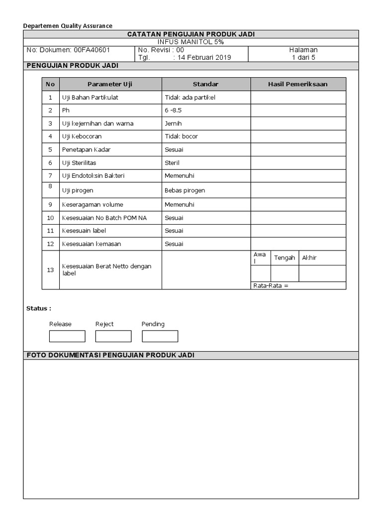 Catatan Pengujian Produk Jadi | PDF