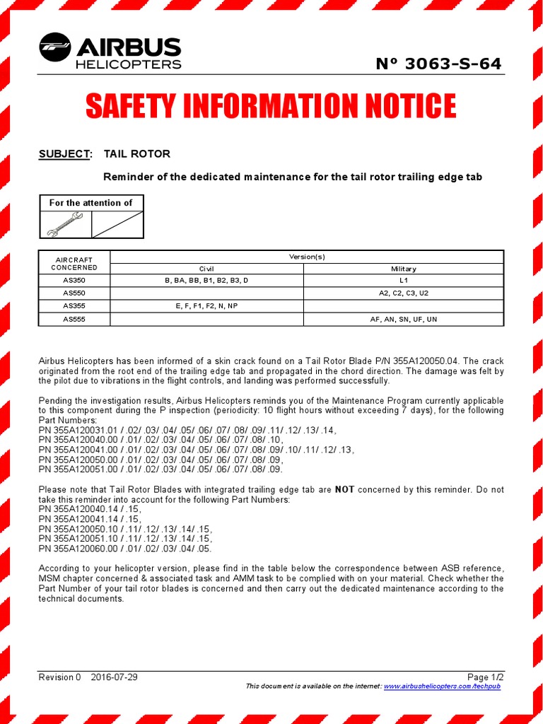 Safety Information Notice: Subject: Tail Rotor Reminder of The ...