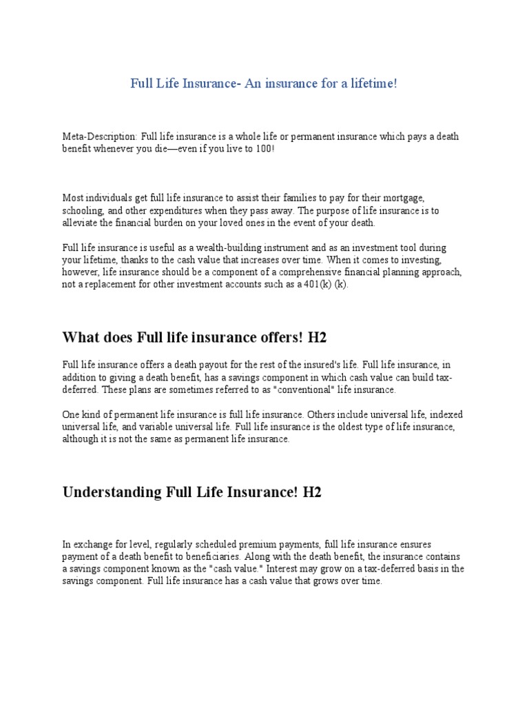 Full Life Insurance | PDF | Life Insurance | Insurance